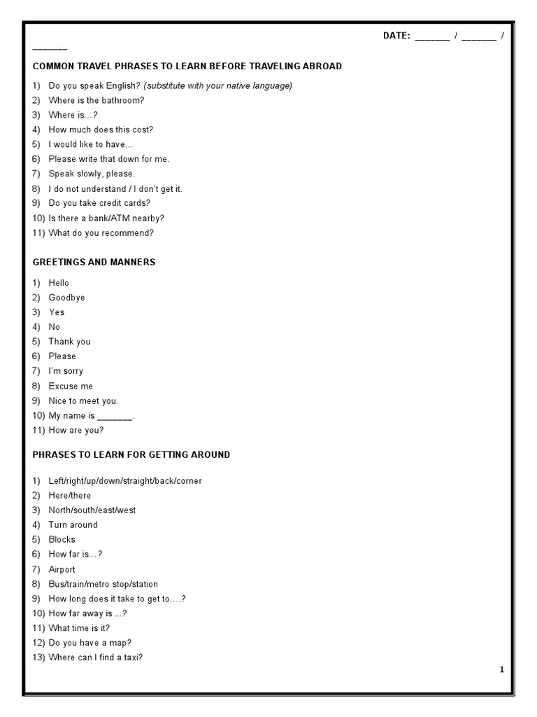 Essential Travel Phrases PDF Guide | PDF | Foreign Language Studies