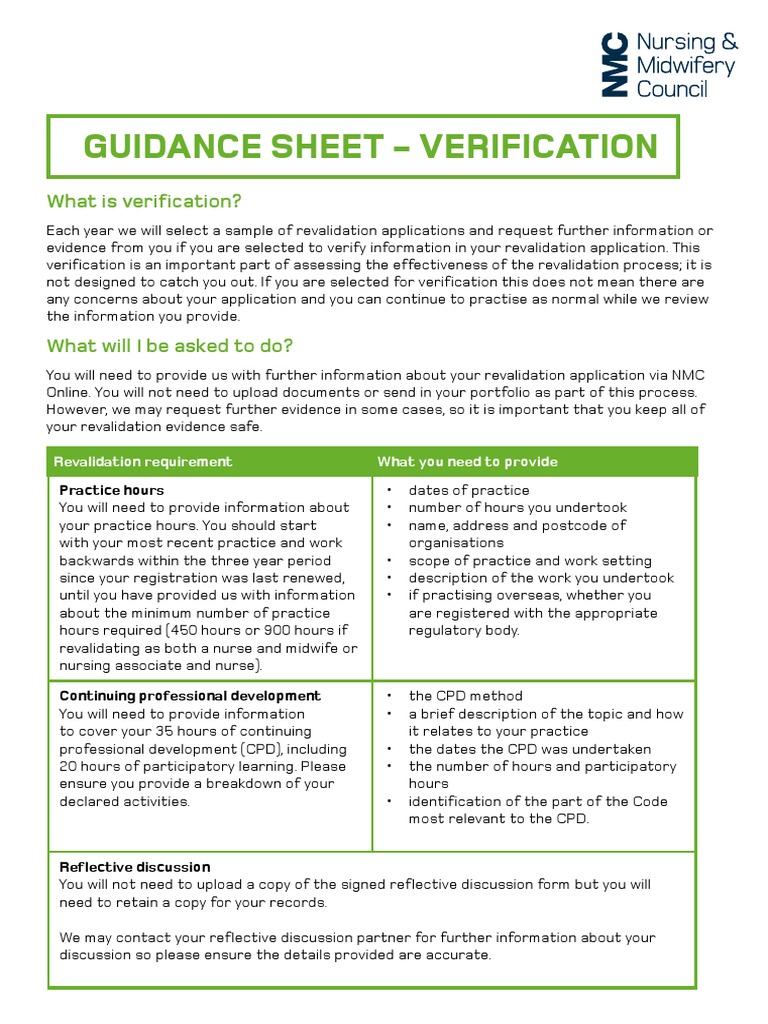 Verification Guidance Sheet | PDF | Nursing | Insurance