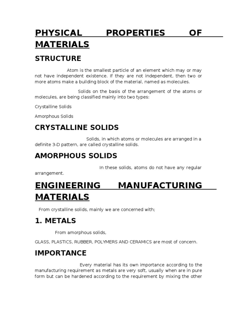 Physical Properties of Solid Materials | PDF | Deformation (Engineering ...