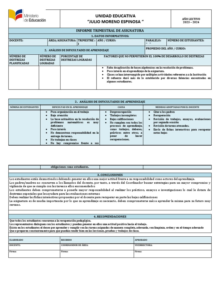 Informe Trimestral de Asignatura | PDF