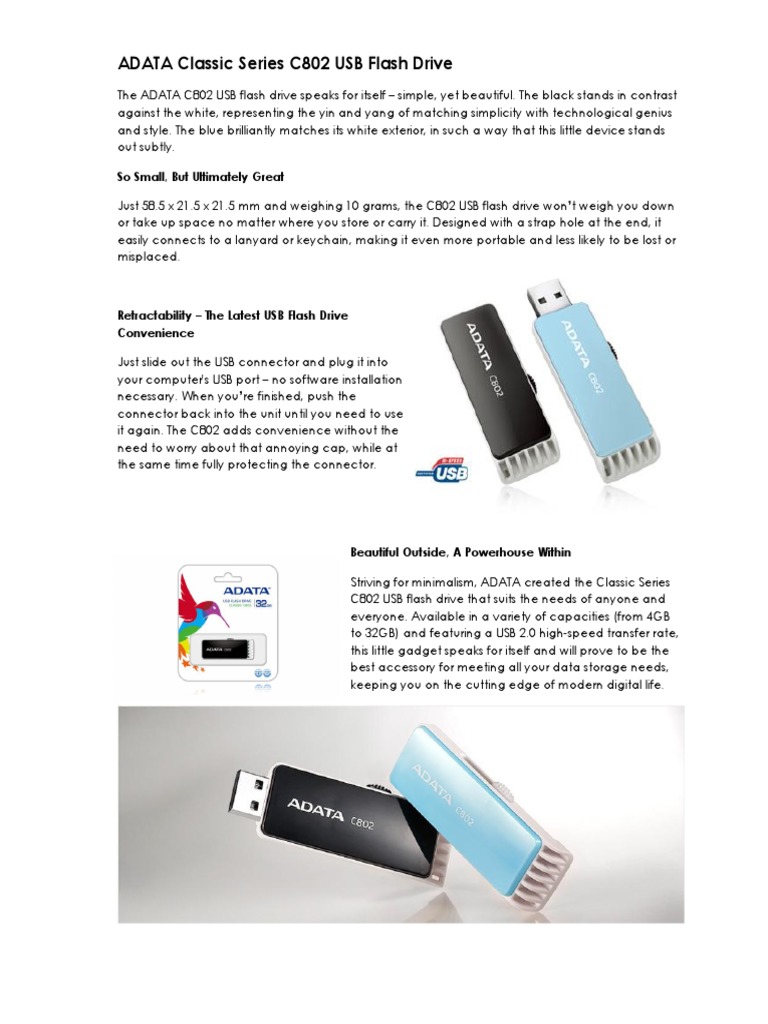 C802 USB Flash Drive ADATA Classic Series | PDF