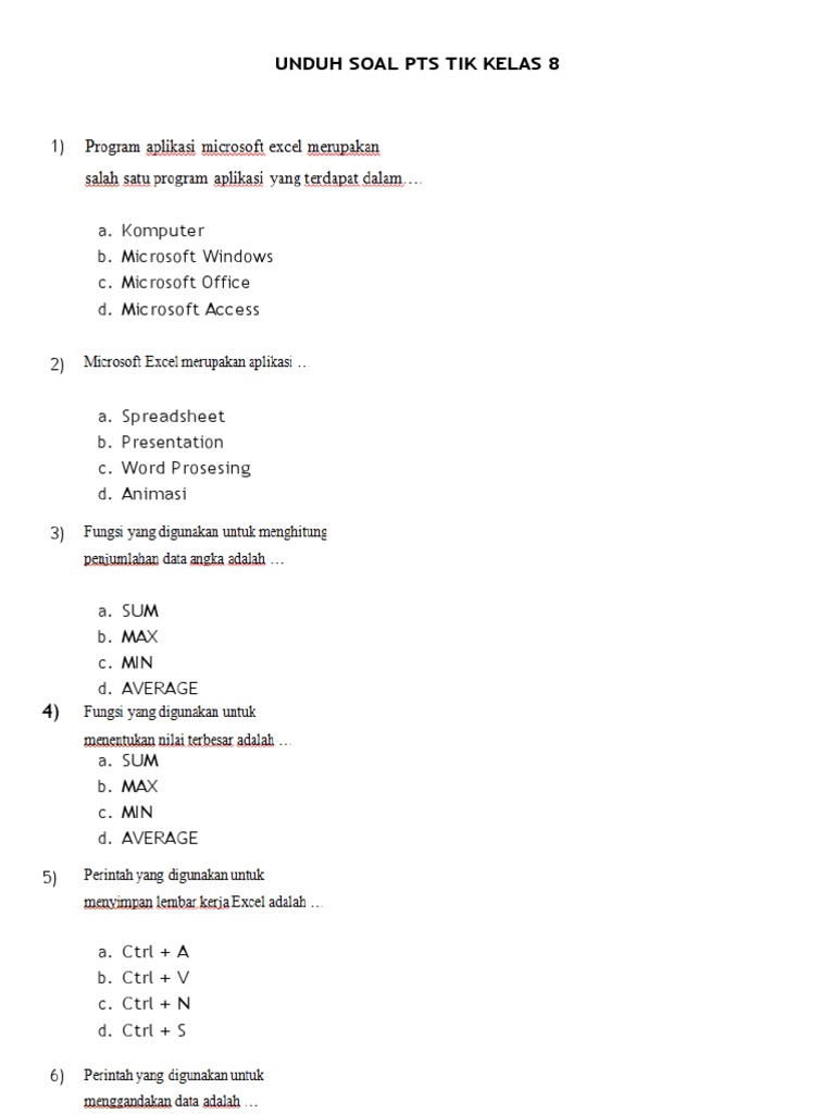 Unduh Soal PTS Tik Kelas 8 | PDF