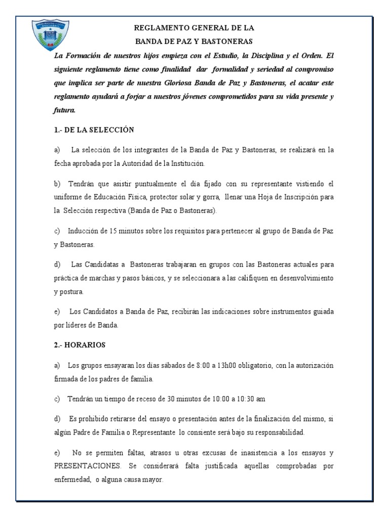 REGLAMENTO GENERAL DE LA Bandas de Paz | PDF | Salud y bienestar