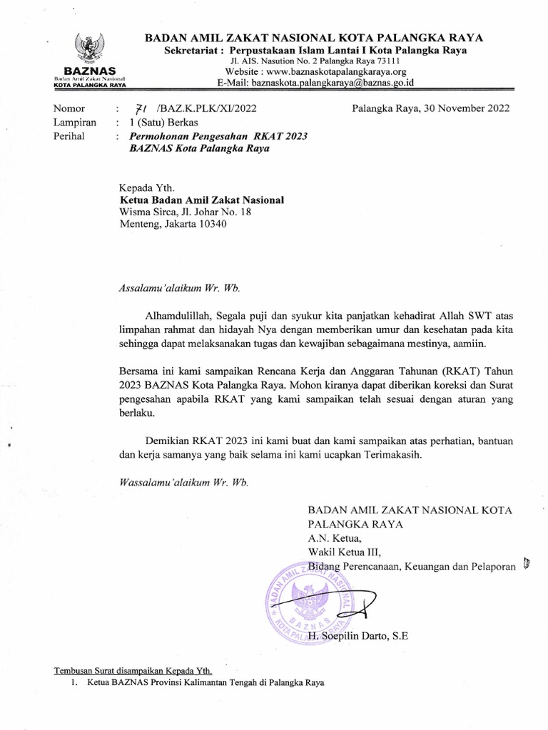 Surat Permohanan Pengesahan Rkat 2023 | PDF