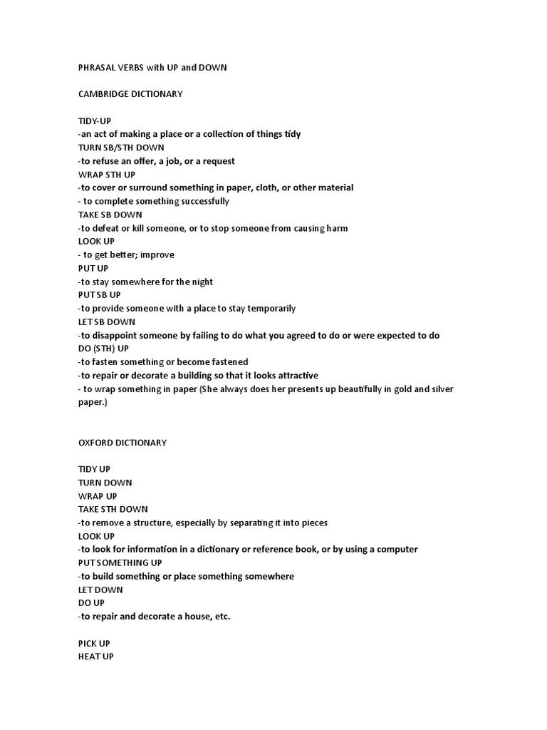 PHRASAL VERBS With UP and DOWN | PDF