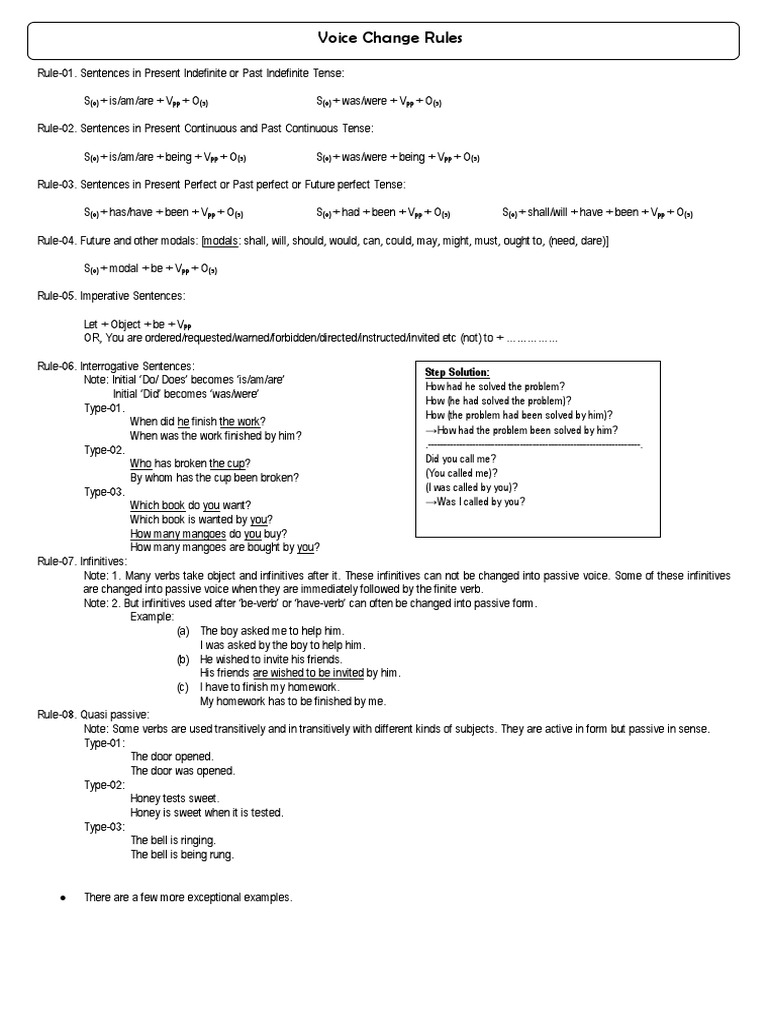 Voice Change Rules in English Grammar | PDF | Verb | Linguistics