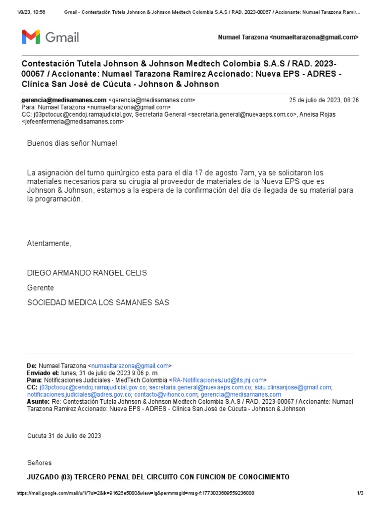 Gmail - Contestación Tutela Johnson & Johnson Medtech Colombia S.A.S ...