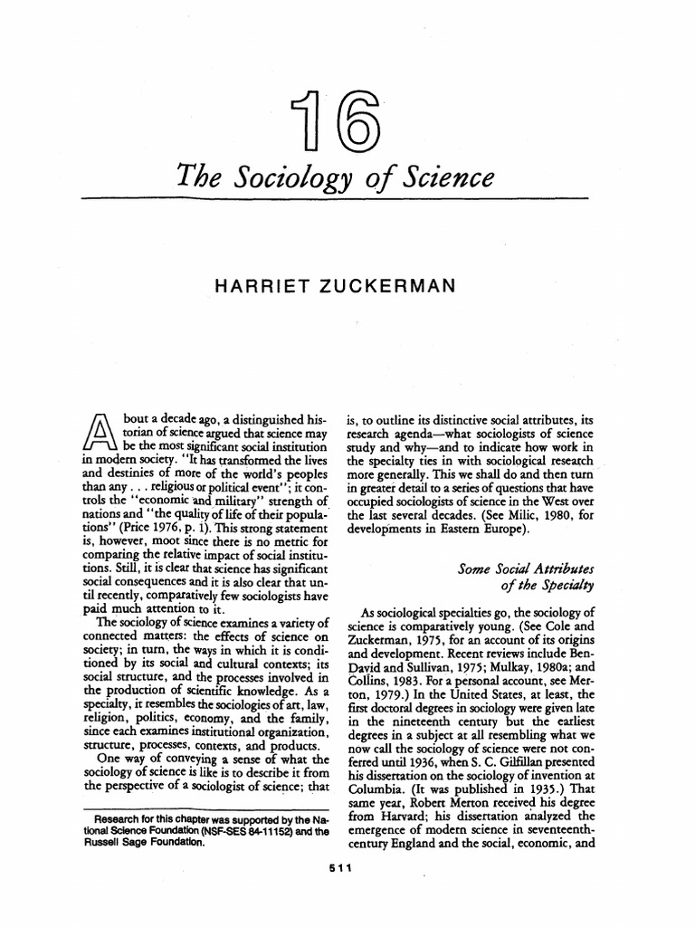 Zuckerman - Sociology of Science | PDF | Sociology | Science