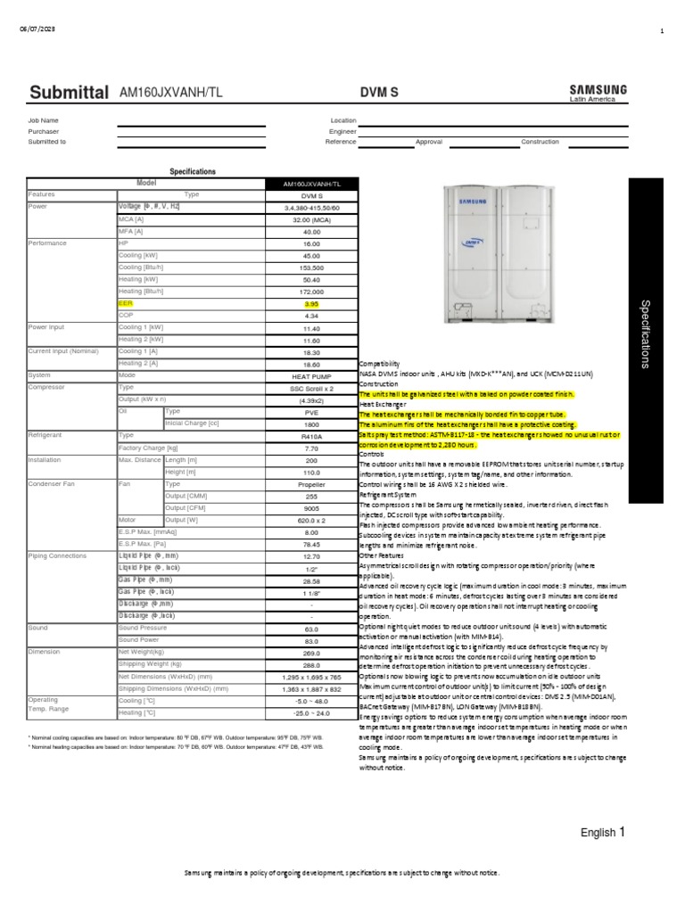 Submittal Samsung | PDF | Mechanical Engineering | Electrical Engineering