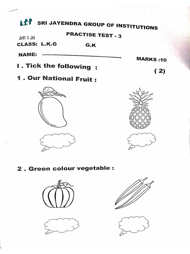 LKG - Practice Test 3 | PDF