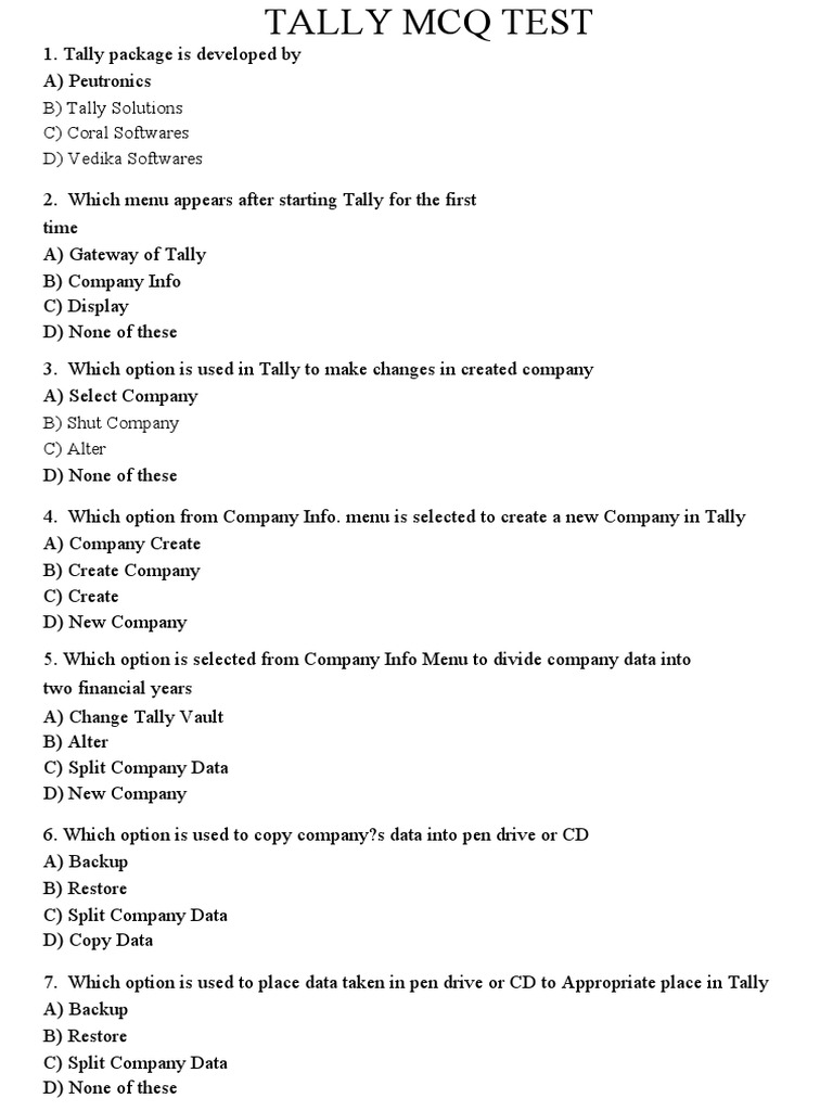 9. TALLY MCQ TEST | PDF