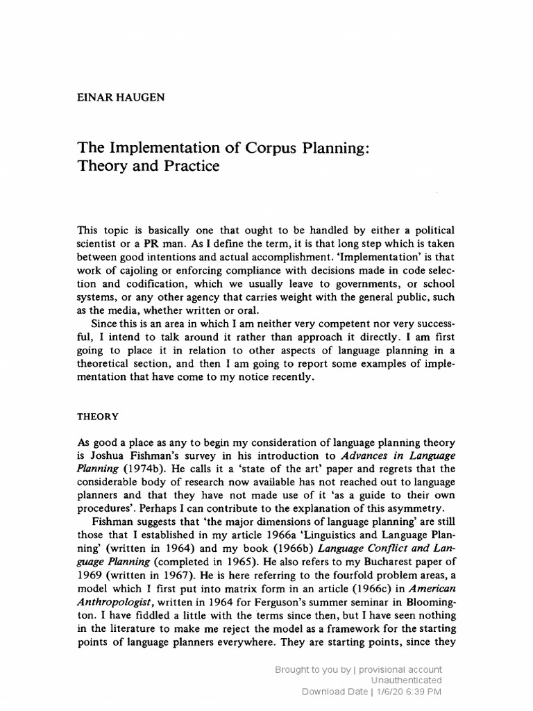 The-Implementation-Of-Corpus-Planning-Theory-And-Practice HAUGEN | PDF