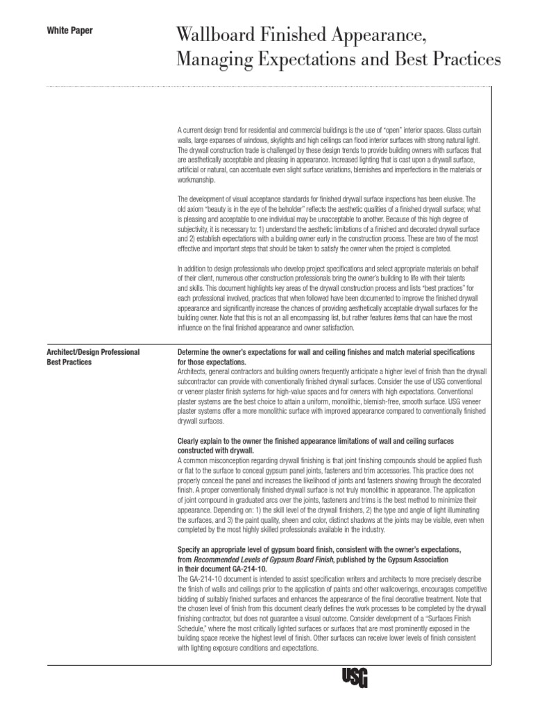 Wallboard Finished Appearance Managing Expectations Best Practices ...
