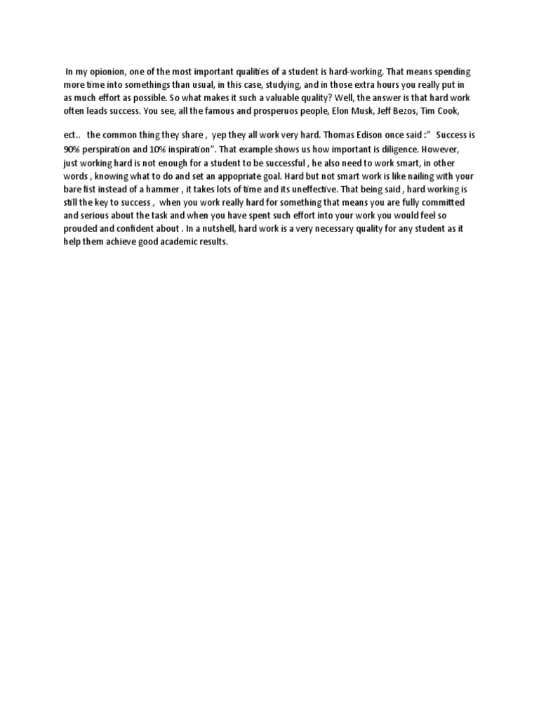The Importance of Hard Work for Students | PDF