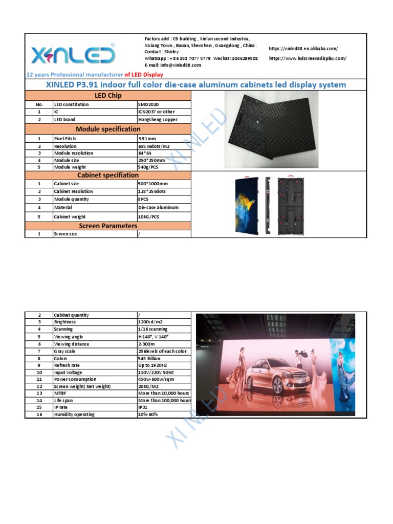 P3.91 Indoor LED Display Specifications | PDF | Display Technology ...
