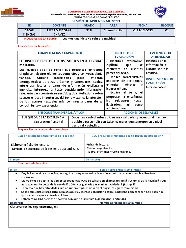 Sesion N° 13 - Com - Historia de La Navidad | PDF | Evaluación ...