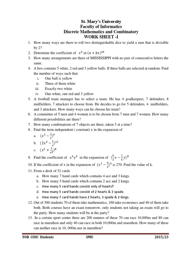Work Sheet 1 | PDF | Mathematics