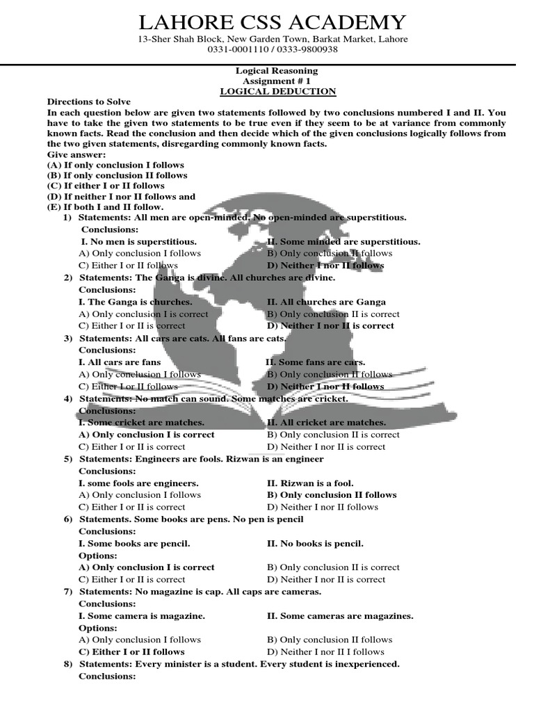 02 Logical Deduction Answer Key Pdf