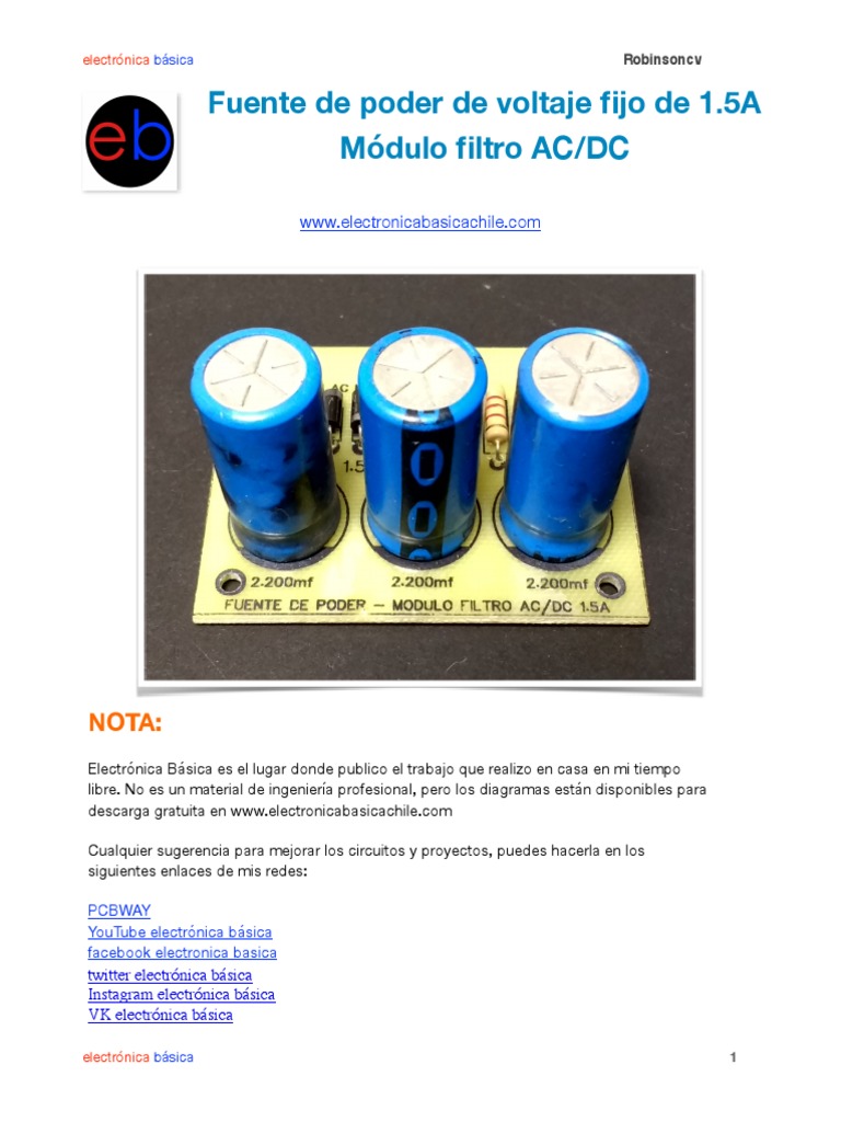 Fuente de Poder de Voltaje Fijo de 1.5A Módulo Filtro ACDC | PDF | Electrónica | Ingeniería ...