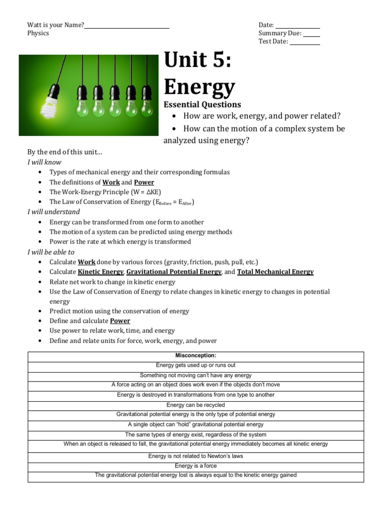 Ap1 Energy Pdf Force Potential Energy