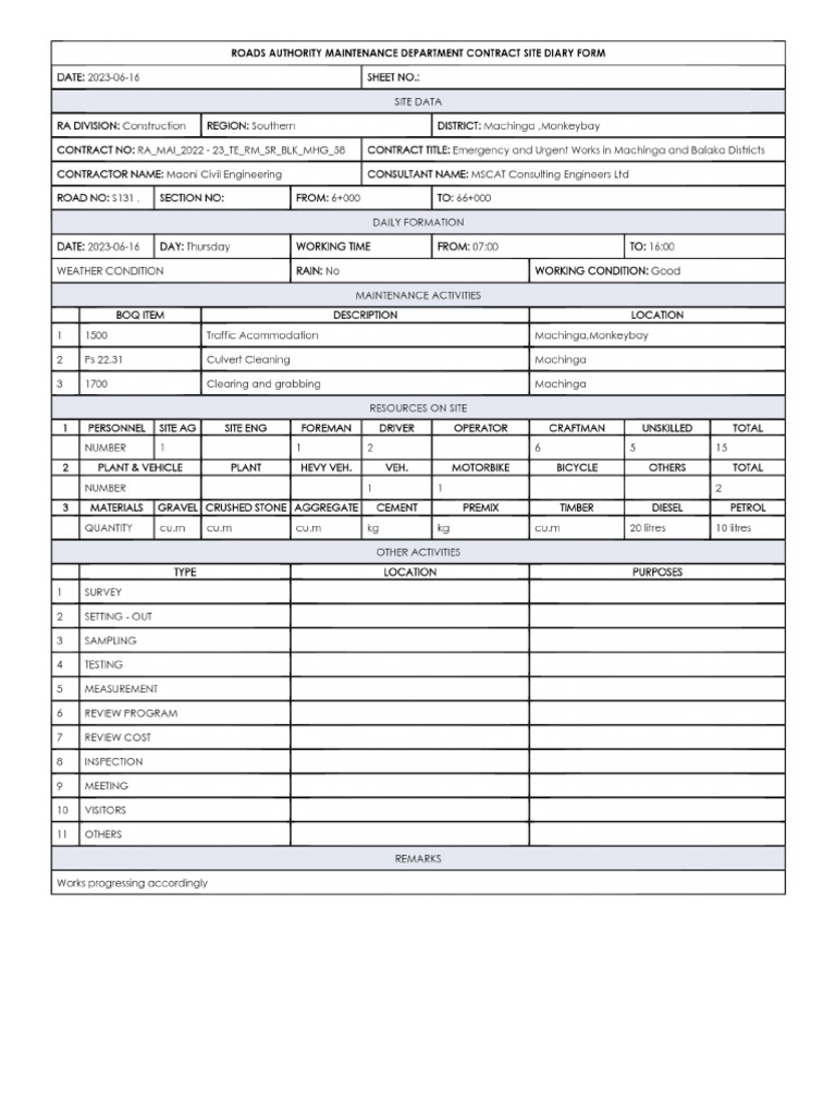Site Diary 28072023132558 | PDF