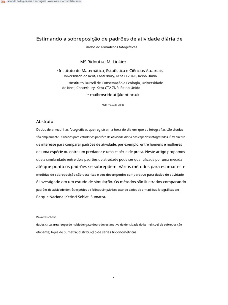 Ridout - Linkie 2008 - Estimating Overlap of Daily Activity Patterns From Camera Trap Data - En ...