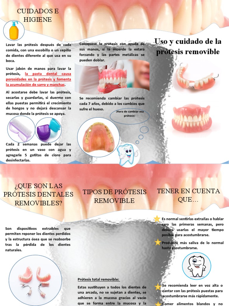 Tríptico Cuidados de La Protesis Dental | PDF | Dentadura postiza ...