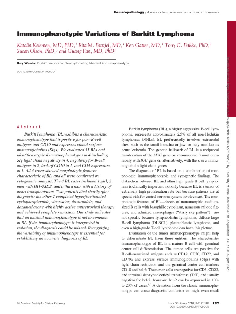 Atypical Immunophenotypes in Burkitt Lymphoma | PDF | Fluorescence In ...