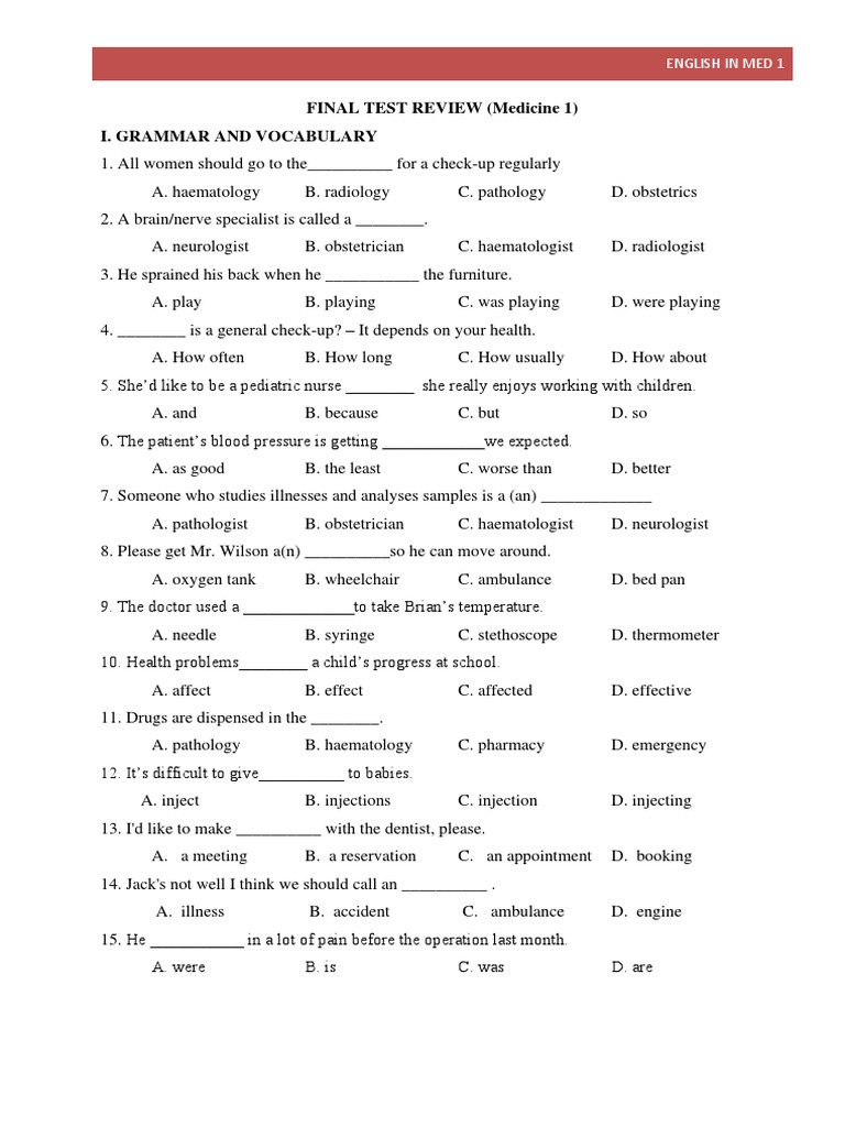 Final Test Sample 2 | PDF | Physician | Medical School