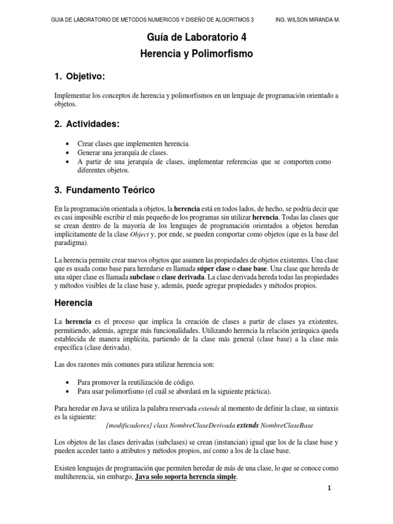 Herencia Y Polimorfismo Pdf Herencia Programación Orientada A Objetos Objeto Informática