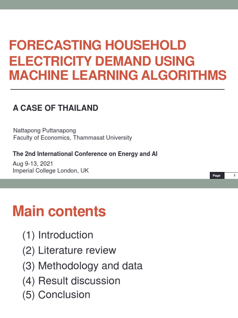 Forecasting Household Electricity Demand Using Machine Learning Algorithms | PDF | Regression ...