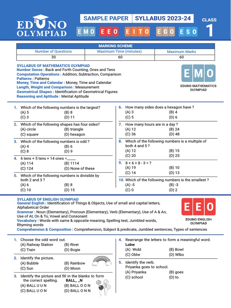 Sample Paper Class 1-12 | PDF | English Language | Subject (Grammar)