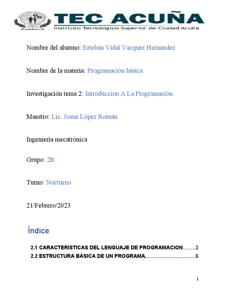 Tema 2 Introduccion A La Programacion | PDF