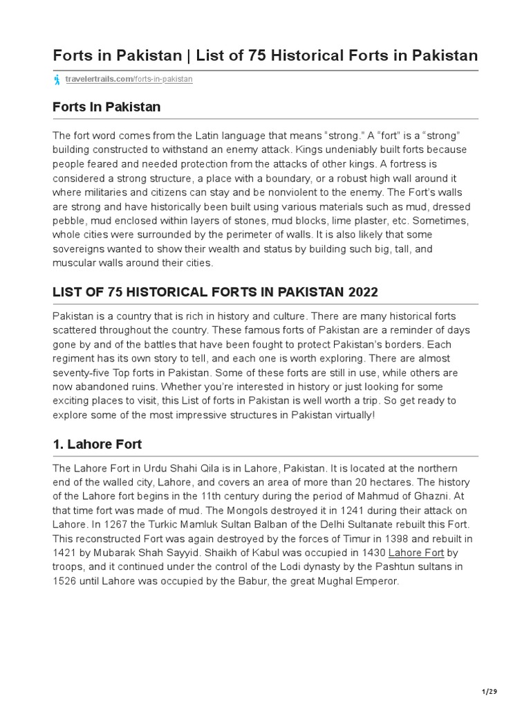 Historical Forts of Pakistan: A Guide | PDF | Art | History