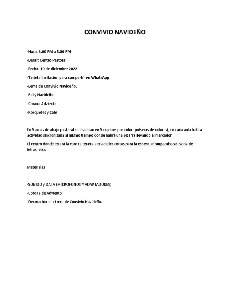 Convivio Navideño 2022: Actividades y Detalles | PDF | Estudios de ...