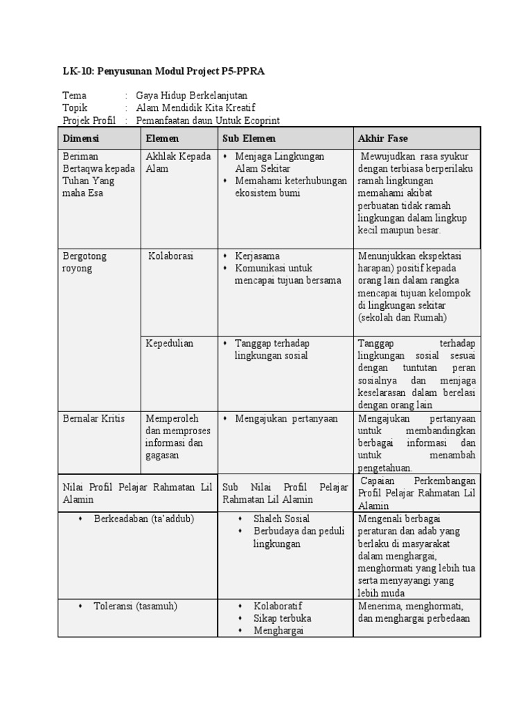 LK 10 Modul Project P5 - PPRA | PDF