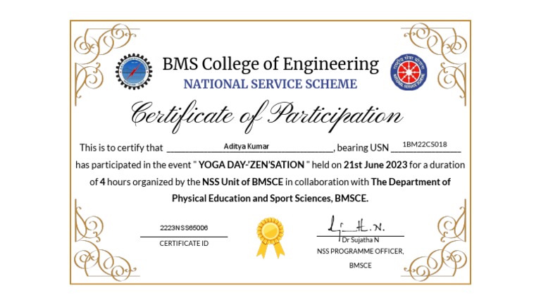 Aditya Kumaryoga Day Certificate | PDF Aditya Kumaryoga Day Certificate | PDF