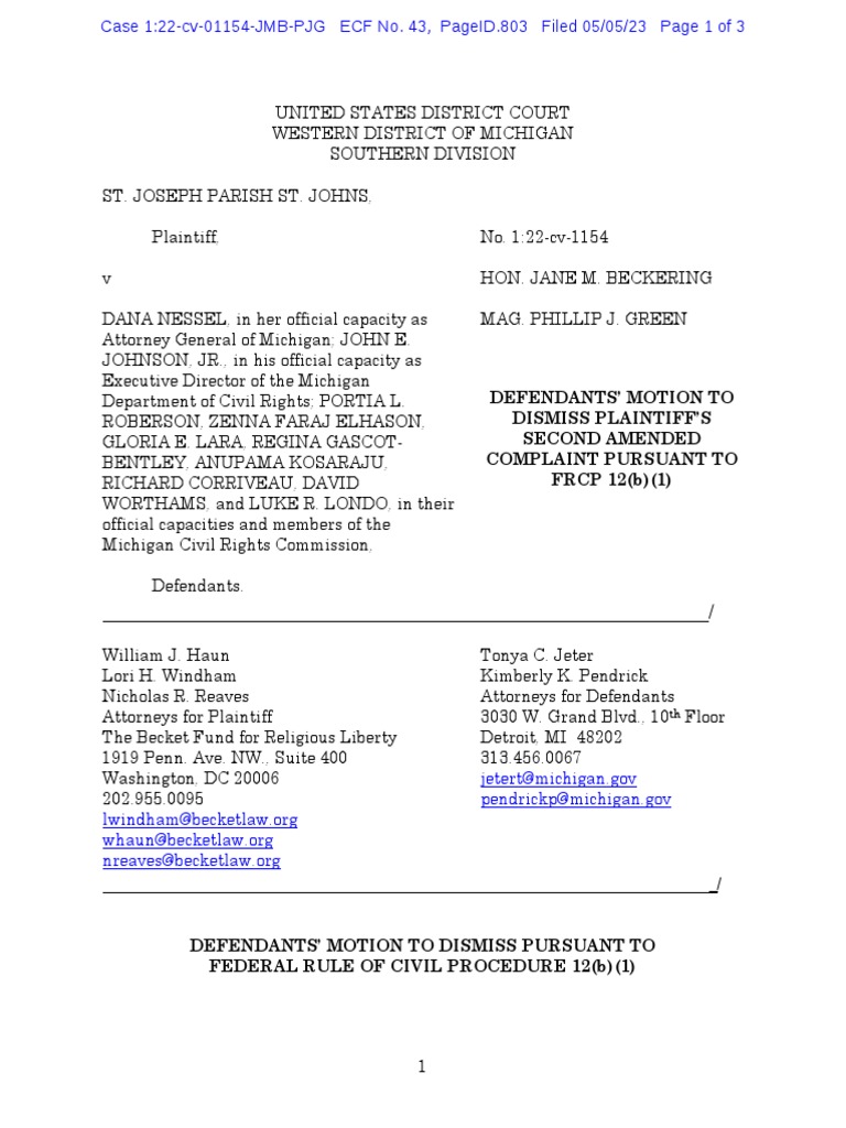 ST Josephs Parish Motion To Dismiss | PDF | Complaint | Federal Rules ... ST Josephs Parish Motion To Dismiss | PDF | Complaint | Federal Rules ...