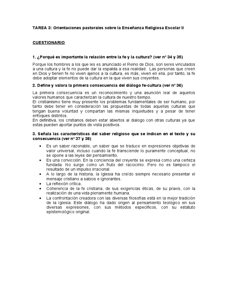 TAREA 3 Orientaciones Pastorales Sobre La Enseñanza Religiosa Escolar ...