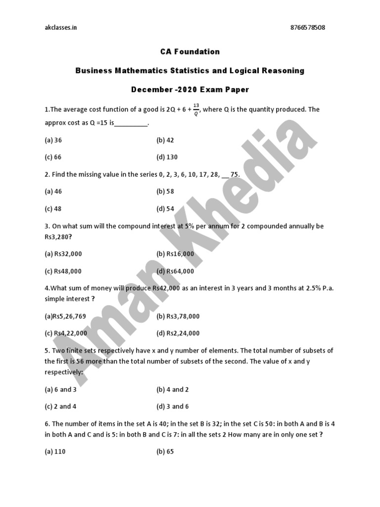 Question Paper Maths | PDF