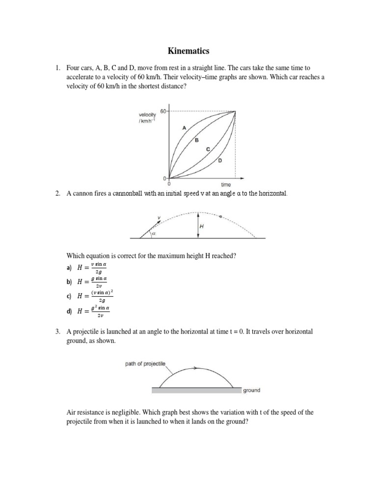 2021 Kinematics Multiple Choice Pdf