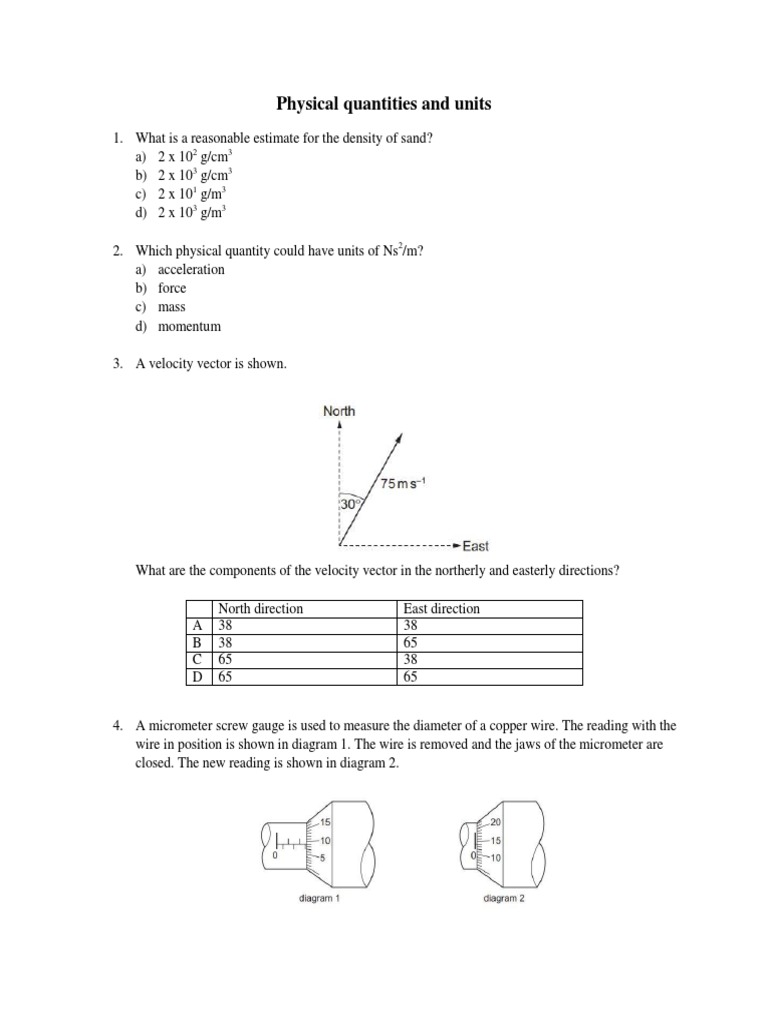 2021 - Physical Quantities and Units (Multiple Choice) | PDF | Force | Measurement