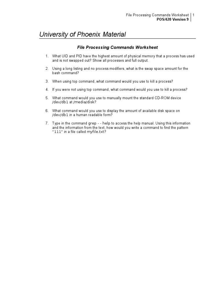 University of Phoenix Material: File Processing Commands Worksheet | PDF