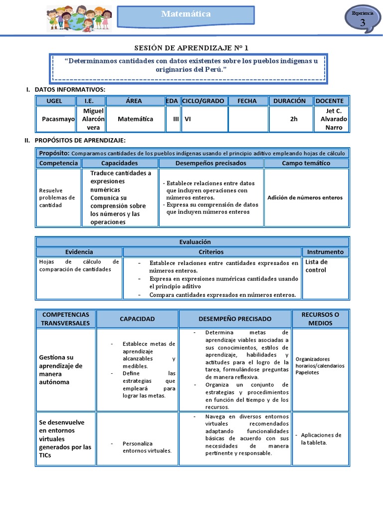 1° Sesión de Aprendizaje Sesión1-Sem.1-Exp.3-Matemática | PDF