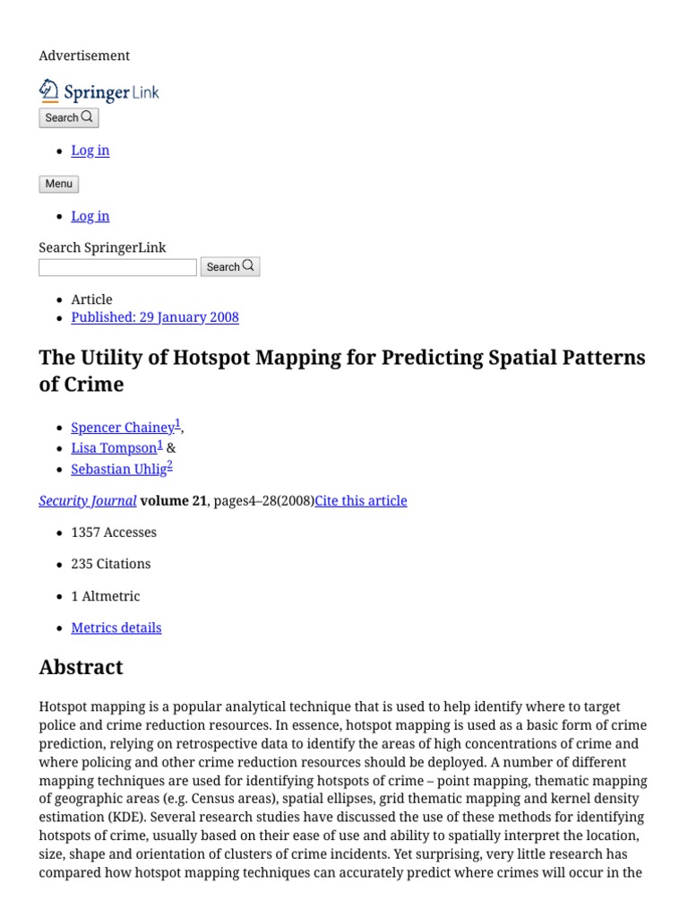 The Utility Of Hotspot Mapping For Predicting Spatial Patterns Of Crime