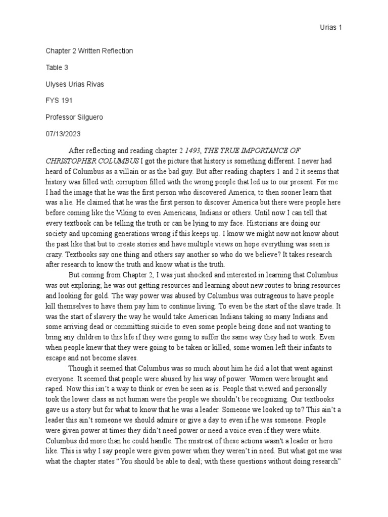 Chapter 2 Written Reflection | PDF | Christopher Columbus