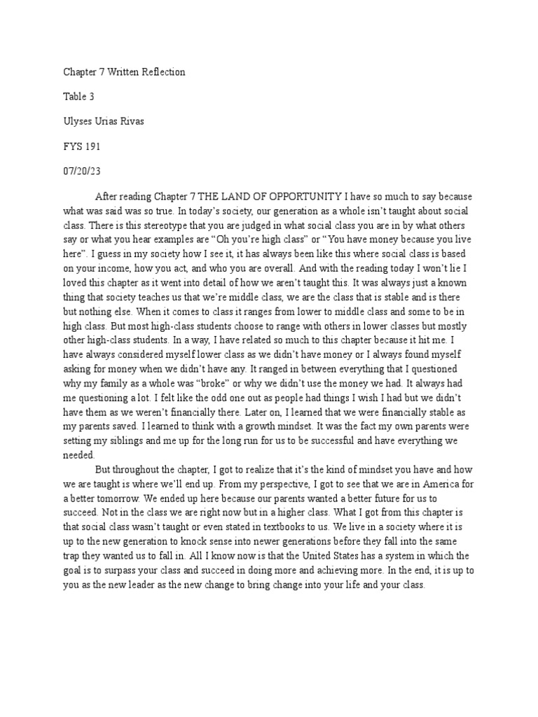 Chapter 7 Written Reflection | PDF