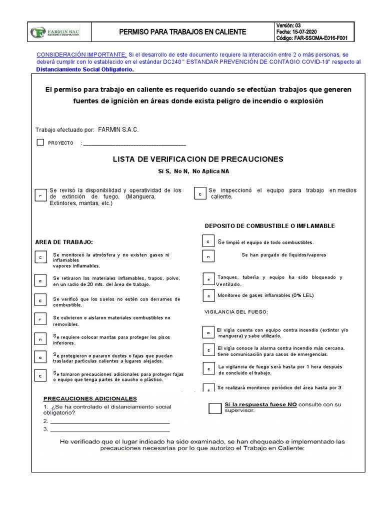 Far-Ssoma-E016-F001 Permiso de Trabajo en Caliente | PDF