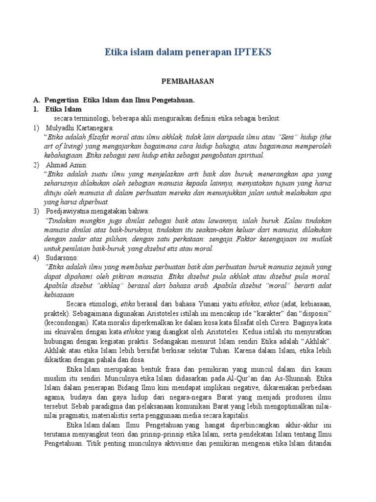 Etika Islam Dalam Penerapan IPTEKS | PDF | Agama & Spiritualitas Etika Islam Dalam Penerapan IPTEKS | PDF | Agama & Spiritualitas