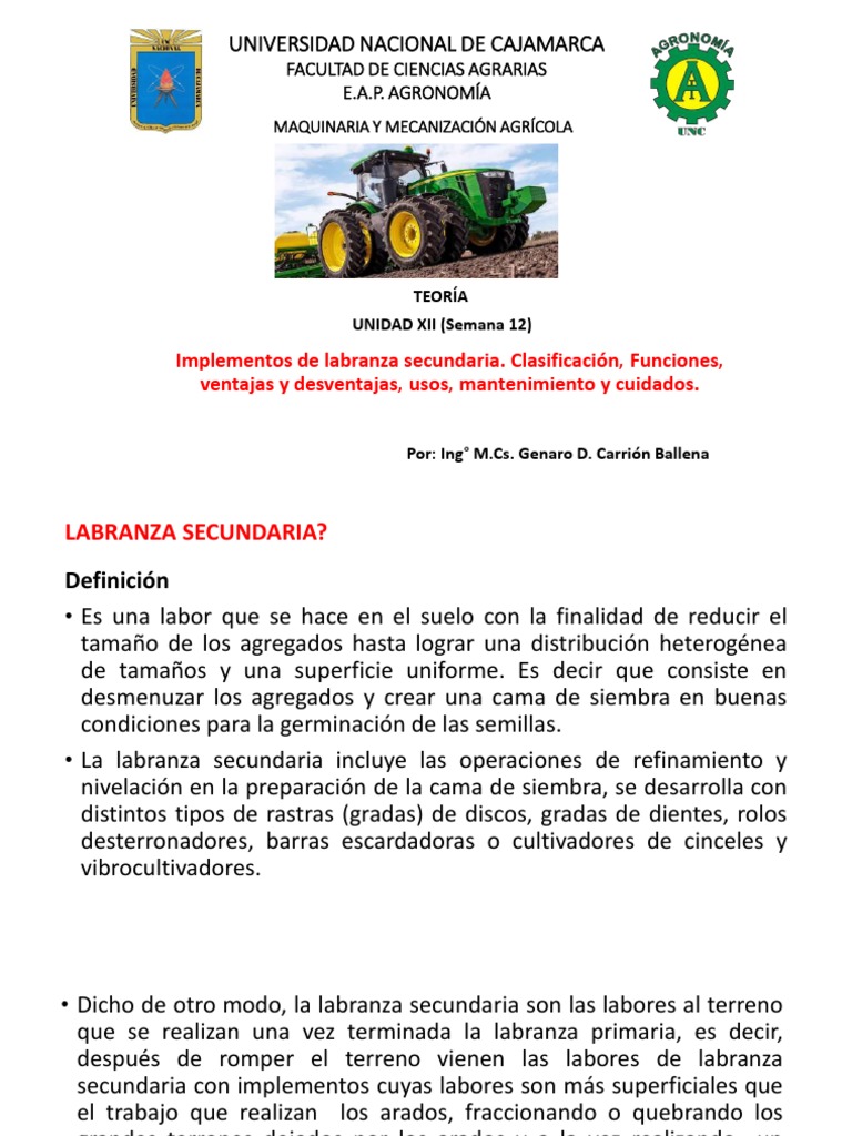 Teoría - Implementos de Labranza Secundaria. Clasificación. Funciones ...